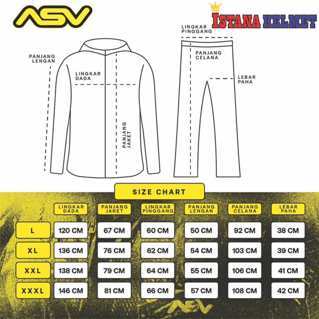 Tabel Ukuran Size Jas Hujan ASV 02 Original